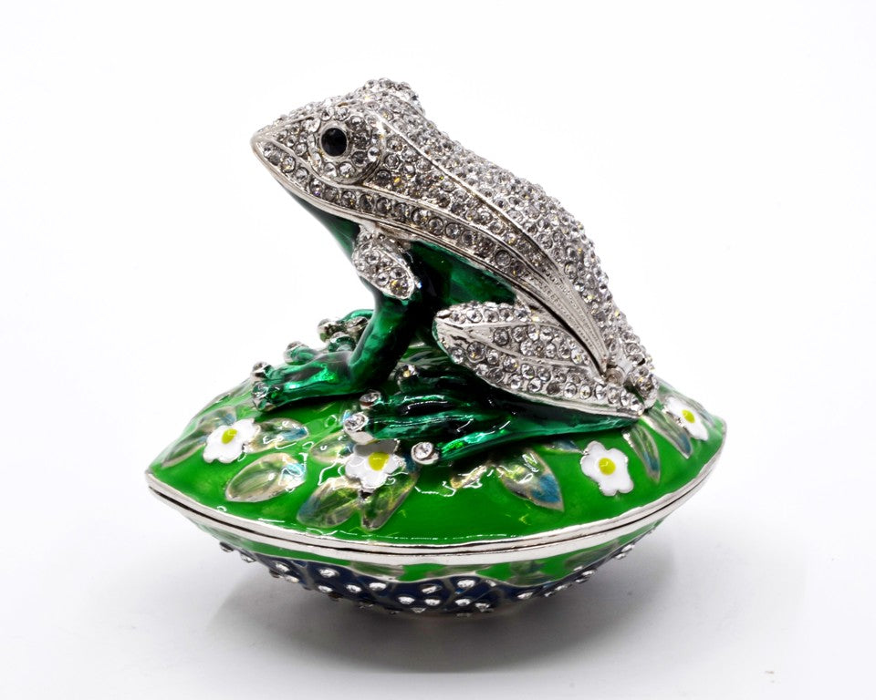 All Jeweled Frog sitting on Lily Pad Box Made with Austrian Crystals E ...